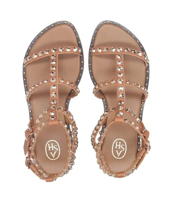 Ash Studded Leather Ankle Strap Sandals - Cinnamon