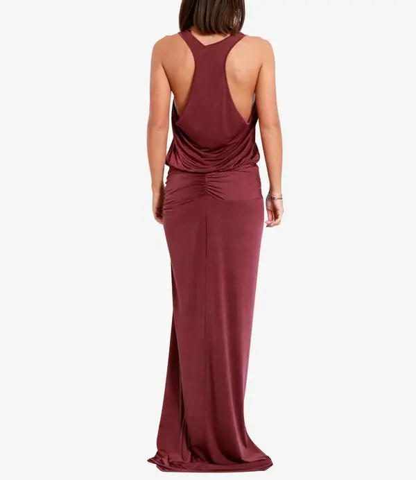 Andamane Maxi Dress With Plunging Neckline And High Slit - Rust
