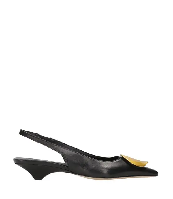 VIC MATIE Slingback Pumps With Gold Tone Detail - Black