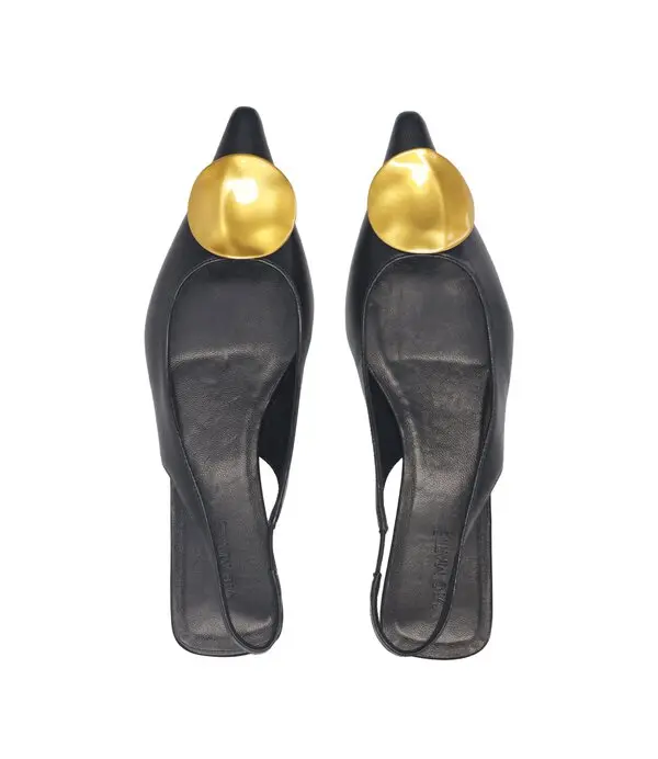 VIC MATIE Slingback Pumps With Gold Tone Detail - Black