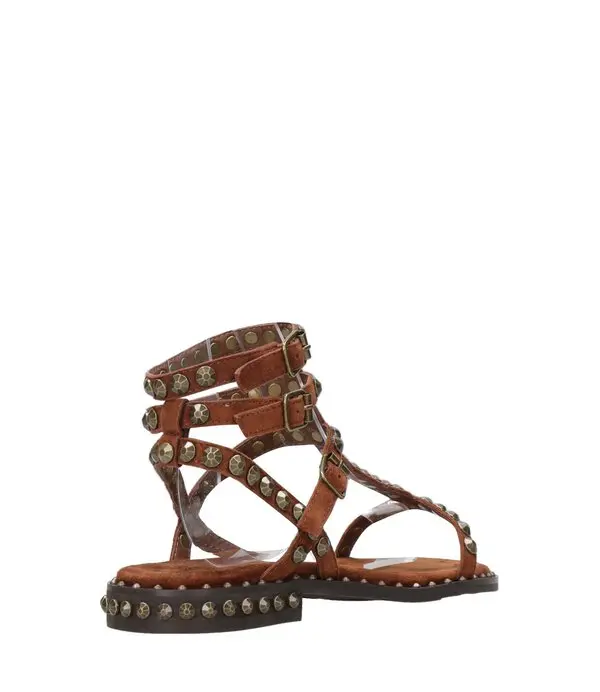 Ash Embellished Suede Gladiator Sandals With Buckled Ankle Straps - Clay