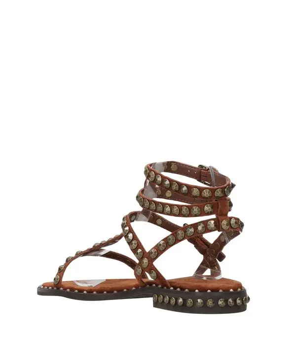Ash Embellished Suede Gladiator Sandals With Buckled Ankle Straps - Clay