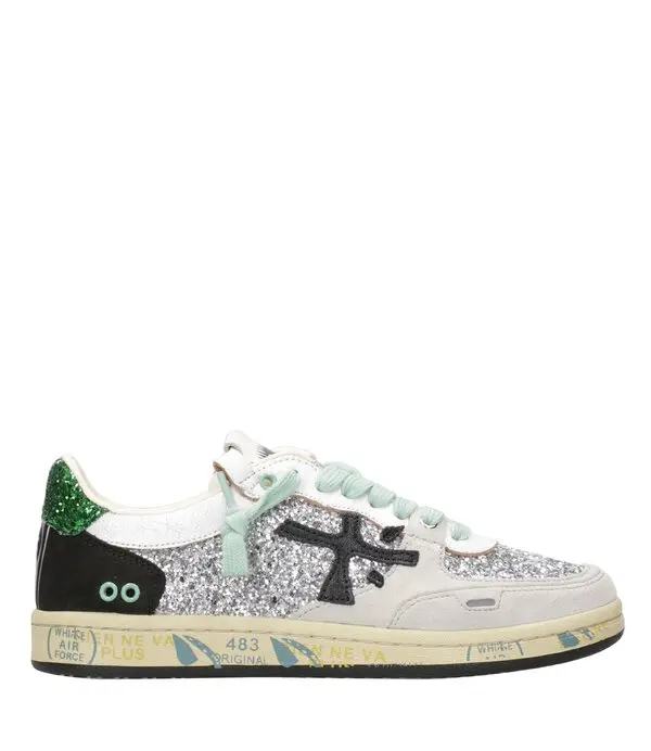 Premiata Lace-up Glitter Detail Sneakers - Silver+green