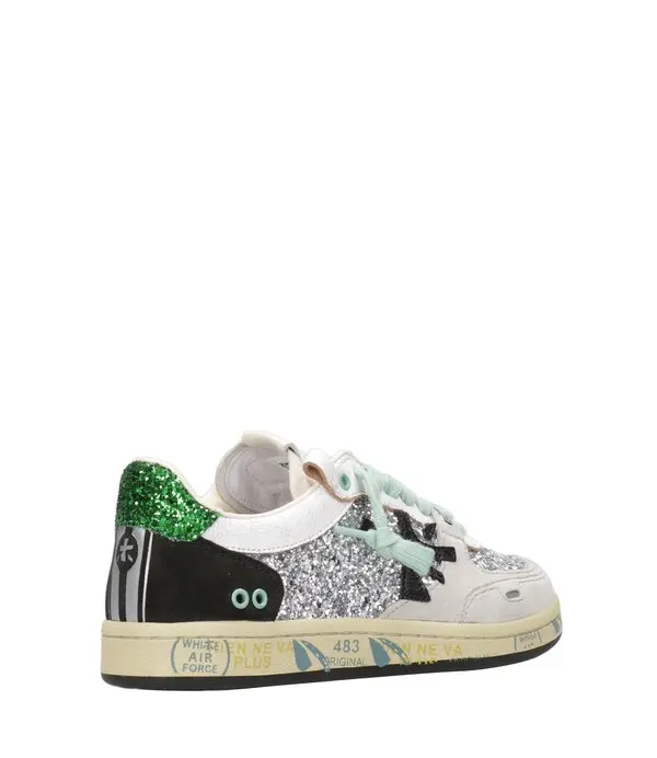 Premiata Lace-up Glitter Detail Sneakers - Silver+green