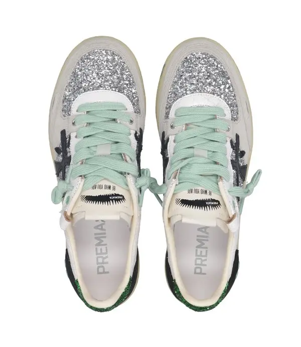 Premiata Lace-up Glitter Detail Sneakers - Silver+green