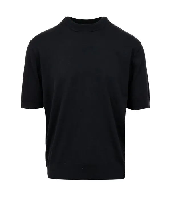 LANEUS Knitted Cotton T-shirt - Black