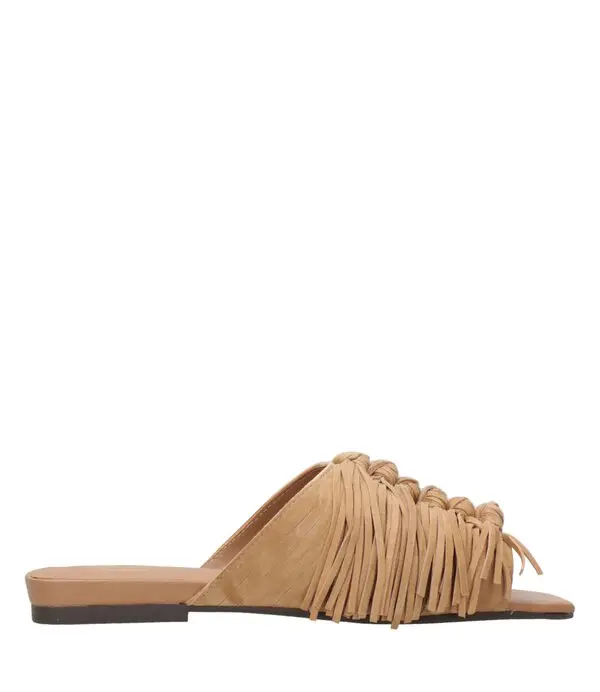 Ash Suede Fringed Flat Sandals - Mocha