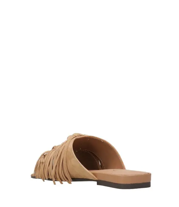 Ash Suede Fringed Flat Sandals - Mocha