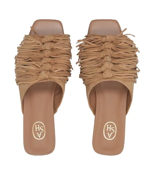 Ash Suede Fringed Flat Sandals - Mocha
