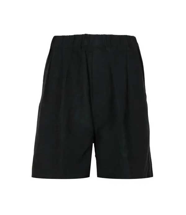 LANEUS Linen Blend Wide Leg Shorts - Black