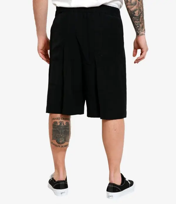 LANEUS Linen Blend Wide Leg Shorts - Black