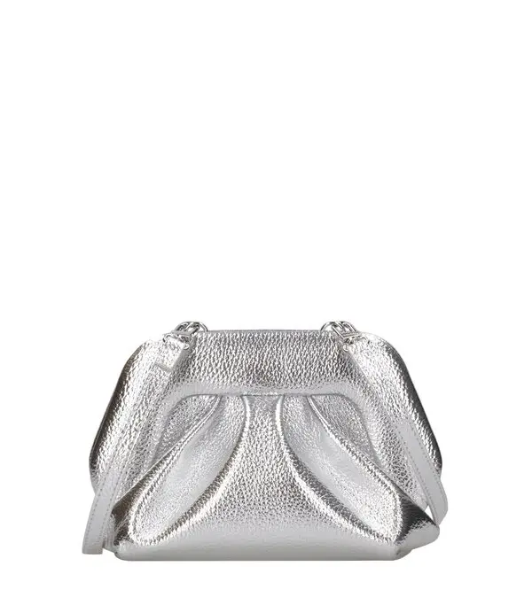THEMOIRE Faux Leather Clutch With Shoulder Strap - Silver