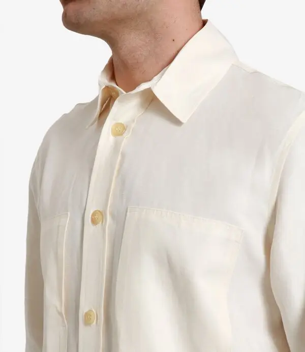 LANEUS Oversize Fit Linen Blend Shirt With Classic Pointed Collar And Patch Pockets - Cream