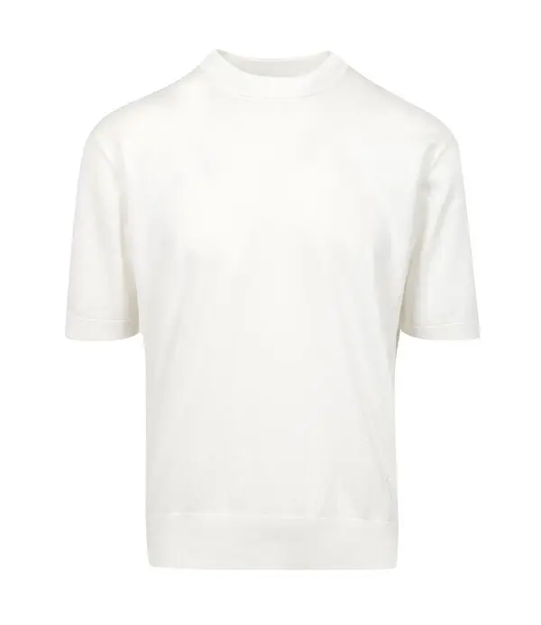 LANEUS Knitted Cotton Crewneck T-shirt - Cream
