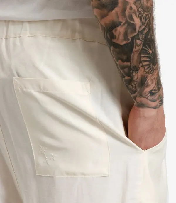 LANEUS Linen Blend Straight Leg Trousers - Cream