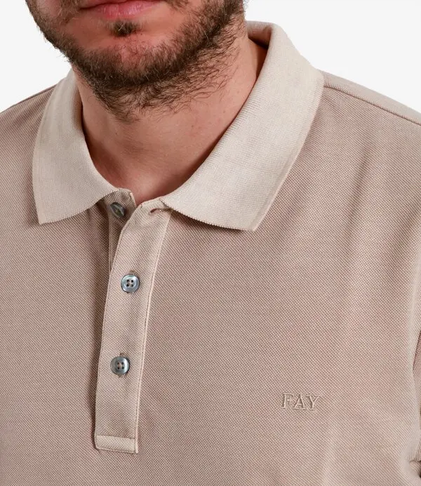 FAY Stretch Pique Polo Shirt With Contrasting Collar - Rope