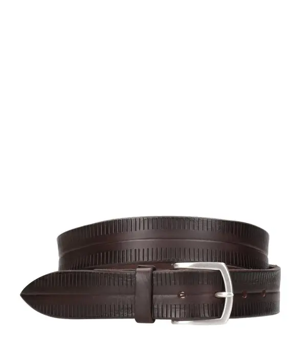 ORTIGNI Brushed Crushed Leather Belt With Engraved Motif - Brown