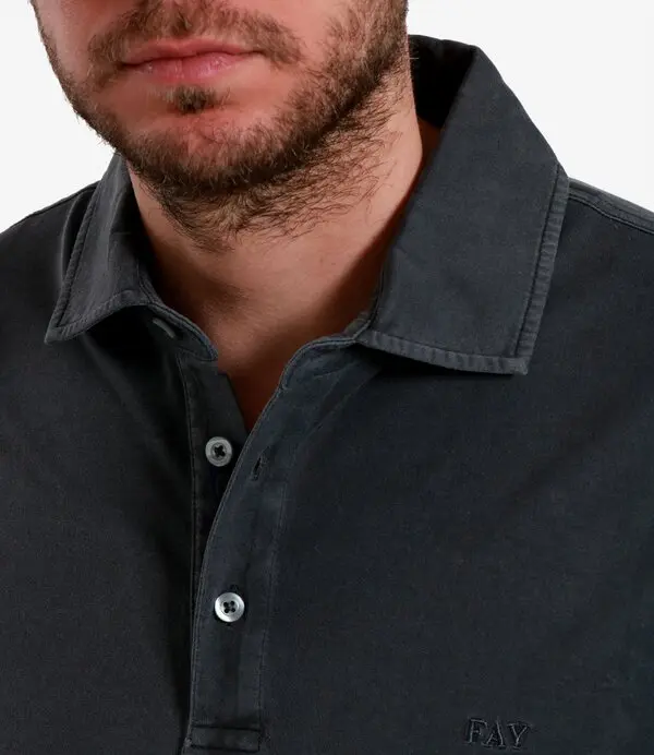 FAY Cotton Jersey Polo Shirt With Embroidered Logo - Anthracite