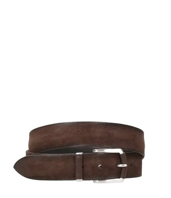 ORTIGNI Brushed Suede Belt With Silver Buckle - Brown