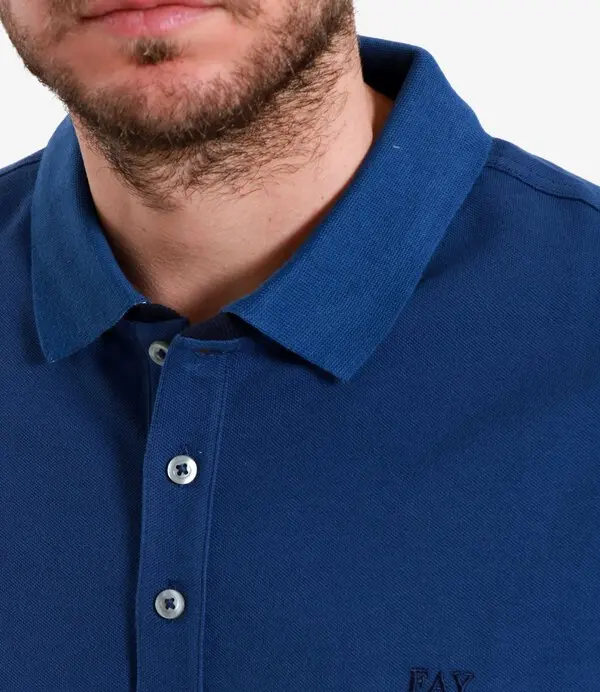 FAY Cotton Pique Polo Shirt - Baltic