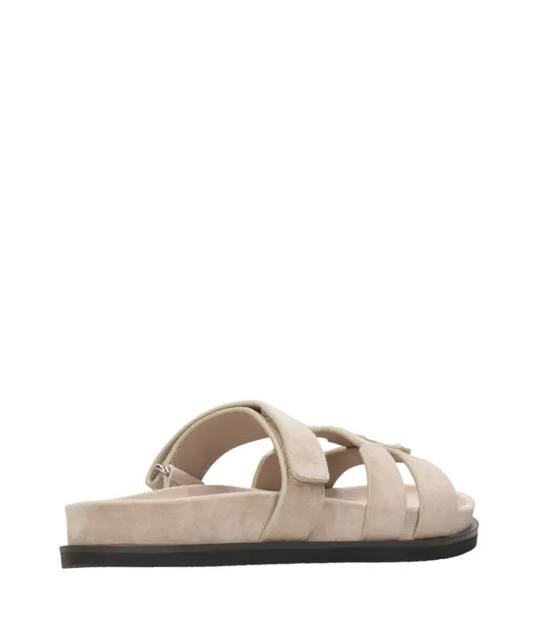 Tory Burch Suede Slide Sandals With Double-t Inlay - Rock