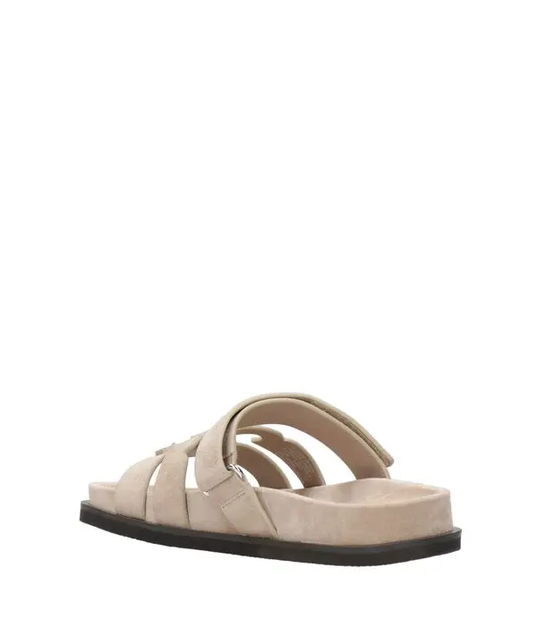 Tory Burch Suede Slide Sandals With Double-t Inlay - Rock