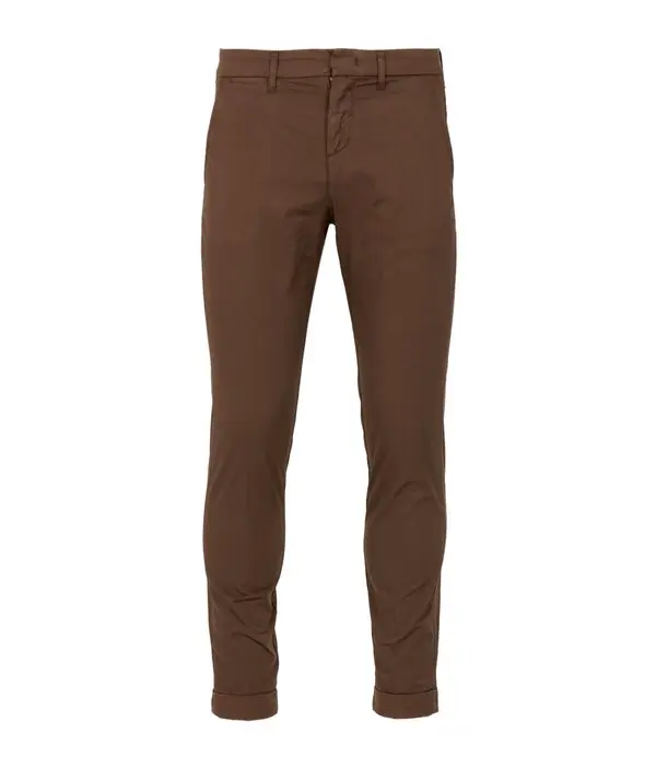 FAY Slim Fit Cotton Gabardine Trousers - Sigaro