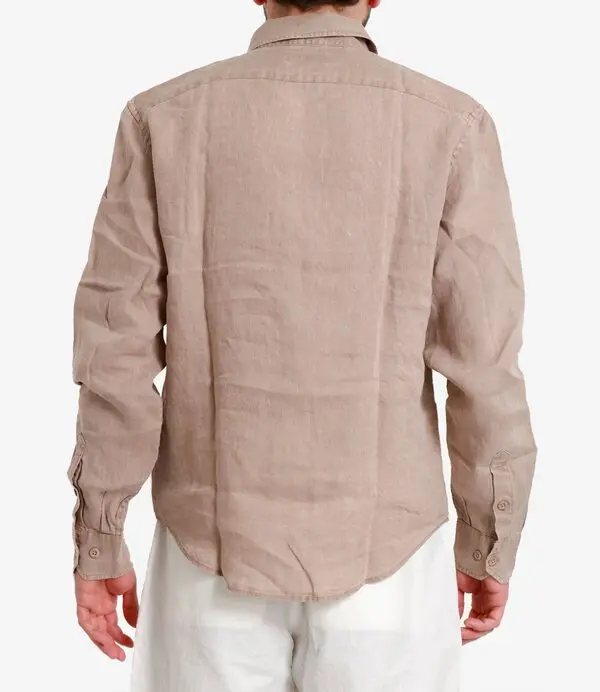 BLAUER. Linen Button-up Shirt With Classic Collar And Patch Pocket