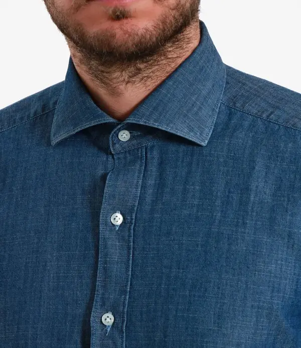 FAY Cotton Denim Button-up Shirt - Light Denim