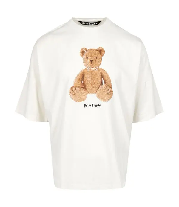 Palm Angels Cotton Maxi Bear And Lettering Logo T-shirt - White+brown