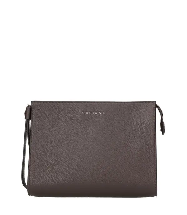 ORTIGNI Grained Leather Wristlet Pouch With Rfid Protection - Ebano