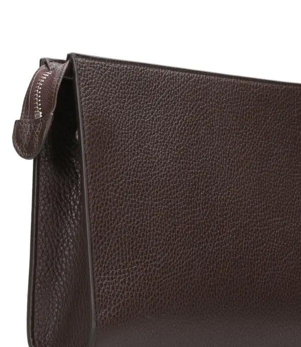 ORTIGNI Grained Leather Wristlet Pouch With Rfid Protection - Ebano