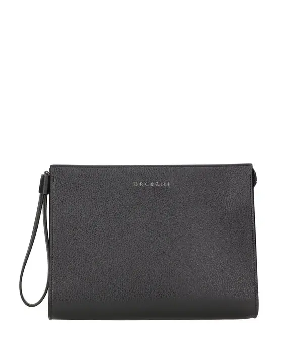 ORTIGNI Grained Leather Wristlet With Rfid Protection - Nero
