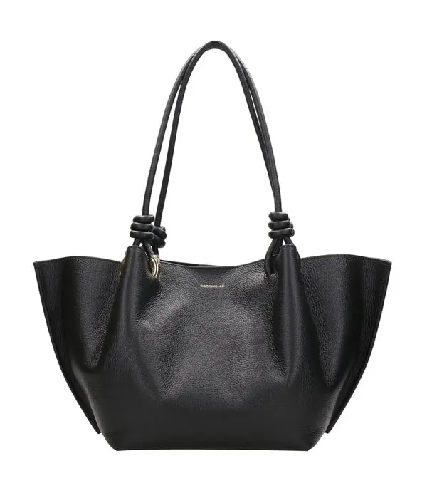 COCCINELLE Grained Leather Shoulder Bag With Knotted Handles