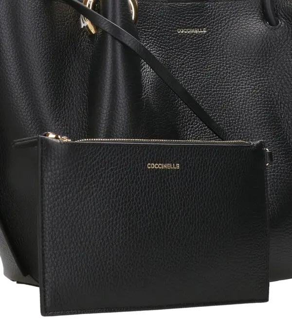 COCCINELLE Grained Leather Shoulder Bag With Knotted Handles