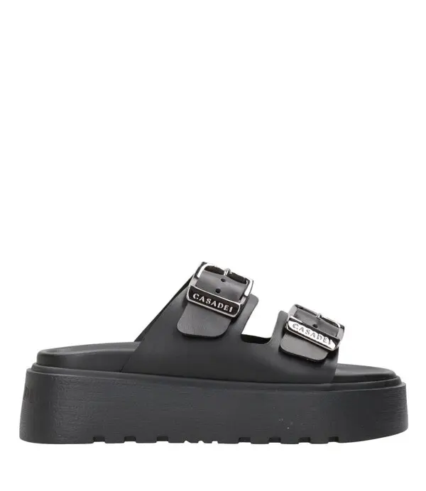 Casadei Leather Platform Sandals With Double Buckle Detail - Nero