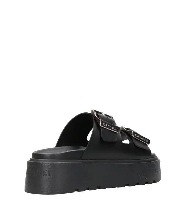 Casadei Leather Platform Sandals With Double Buckle Detail - Nero