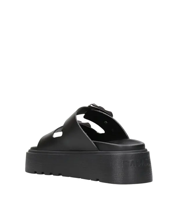 Casadei Leather Platform Sandals With Double Buckle Detail - Nero