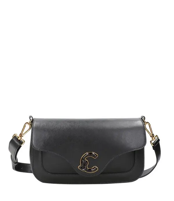 COCCINELLE Grained Leather Shoulder Bag With Gold Logo Detail - Nero