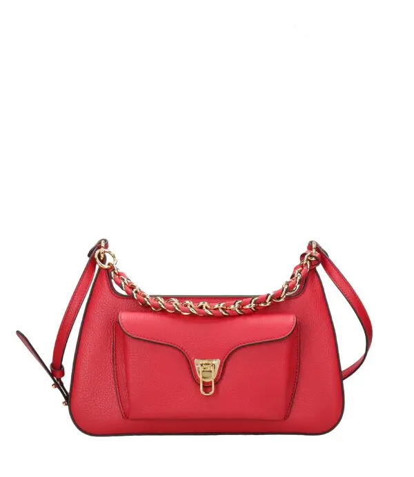 COCCINELLE Grained Leather Handbag With Chain And Pearl Shoulder Strap