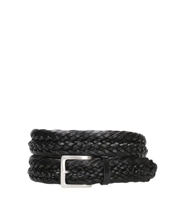 ORTIGNI Brushed Crushed Leather Weave Motif Belt - Nero
