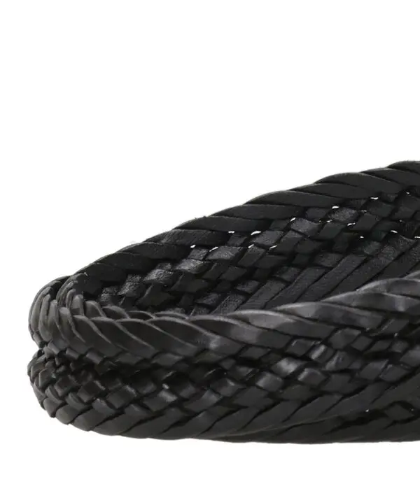 ORTIGNI Brushed Crushed Leather Weave Motif Belt - Nero