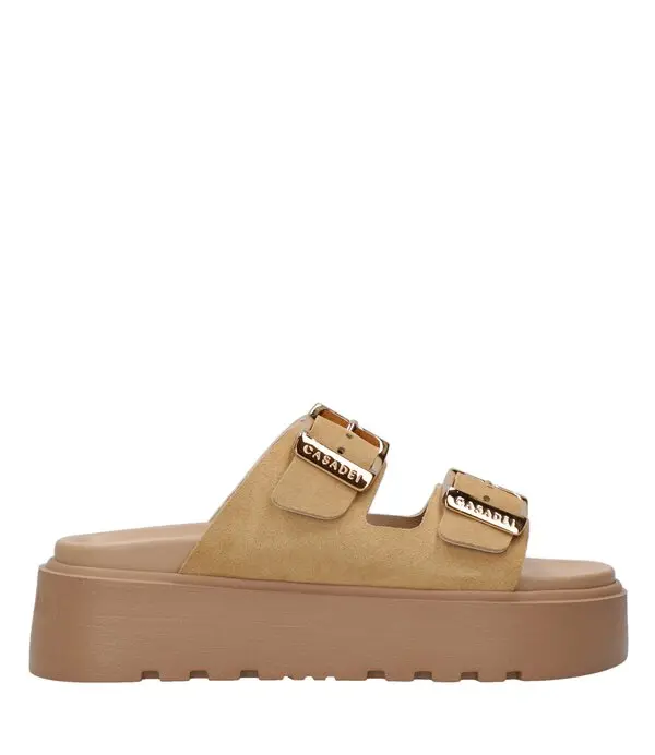 Casadei Suede Double Strap Platform Sandals - Toffee