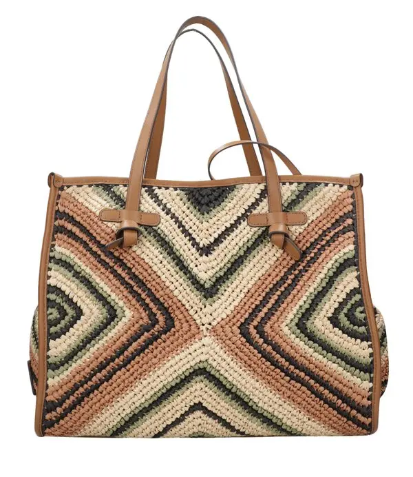 MARCELLA Woven Straw Tote Bag - Biscotto+beige
