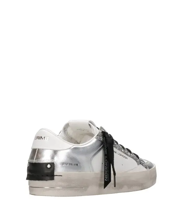 CRIME LONDON Distressed Leather Sneakers With Glitter And Metallic Accents
