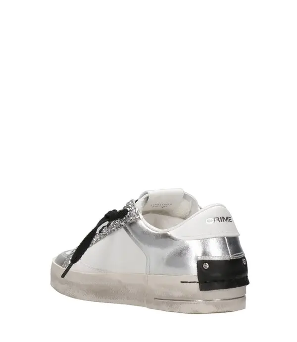 CRIME LONDON Distressed Leather Sneakers With Glitter And Metallic Accents