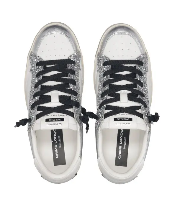 CRIME LONDON Distressed Leather Sneakers With Glitter And Metallic Accents