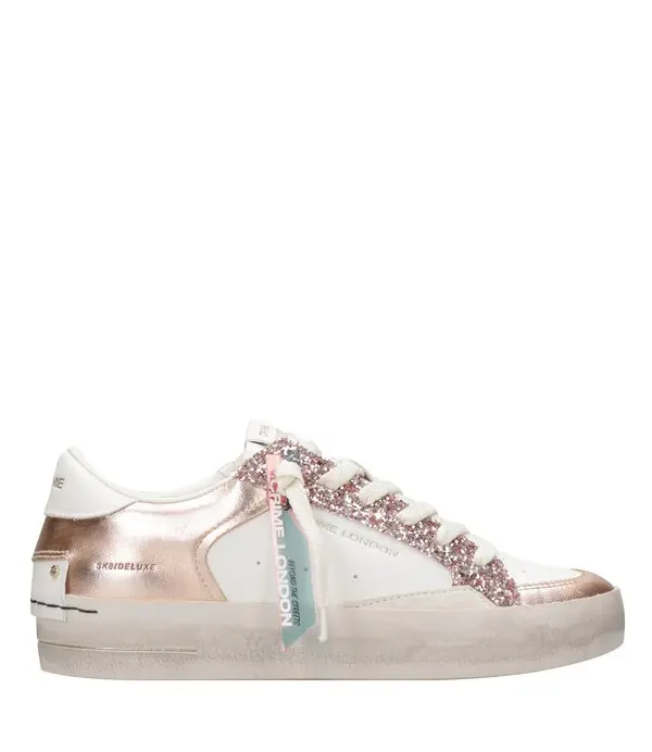 CRIME LONDON Leather And Glitter Sneakers - Bianco+oro Rosa