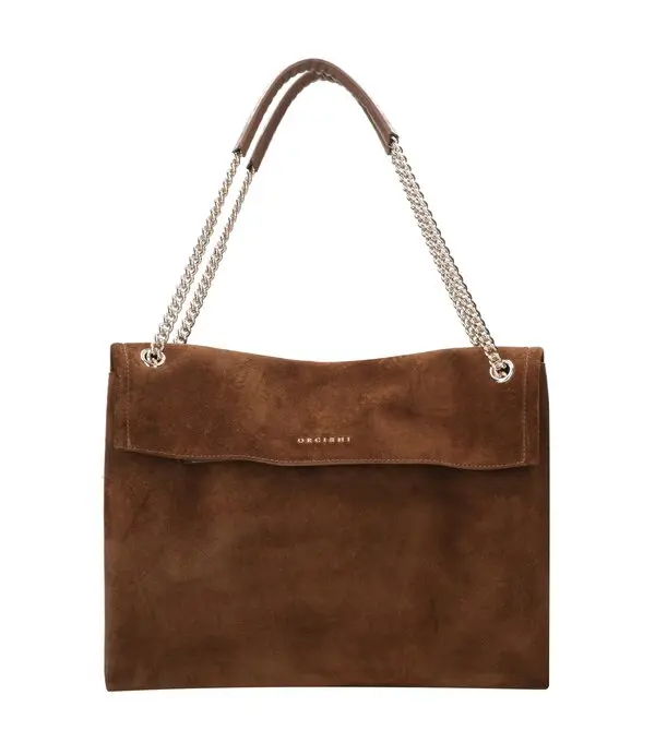 ORTIGNI Suede Fringed Shoulder Bag With Chain Strap