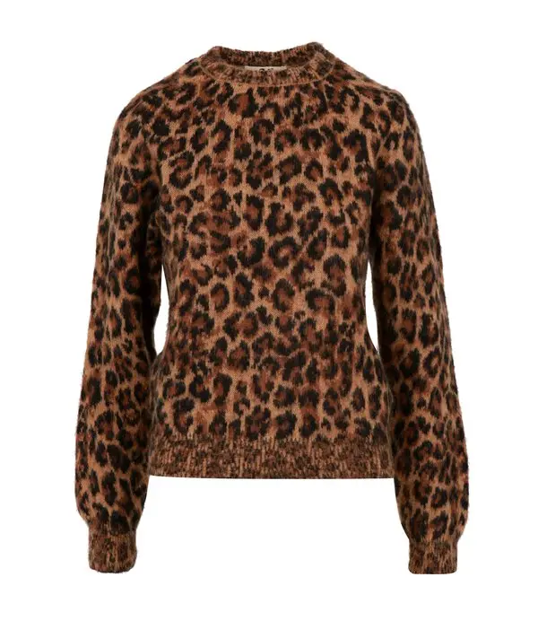 ANIYE BY Animal Print Wool Alpaca Blend Crew Neck Sweater - Spotted